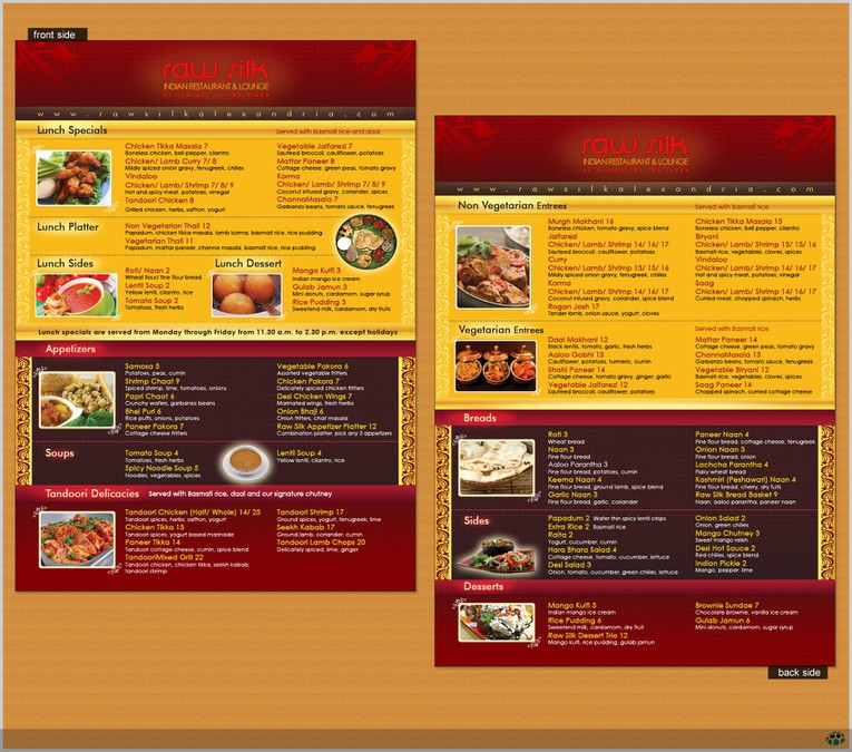 Menu design for Indian restaurant | Stationery contest