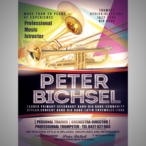 Catchy Fun Flyer for Instrumental Music Tuition in Schools | Postcard ...