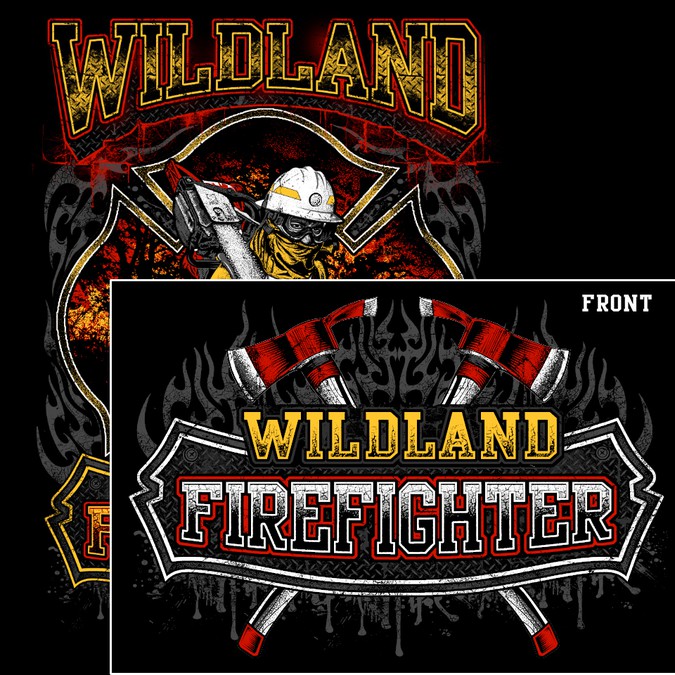 Wildland Firefighter walking out of forest fire (T-Shirt) | T-shirt contest